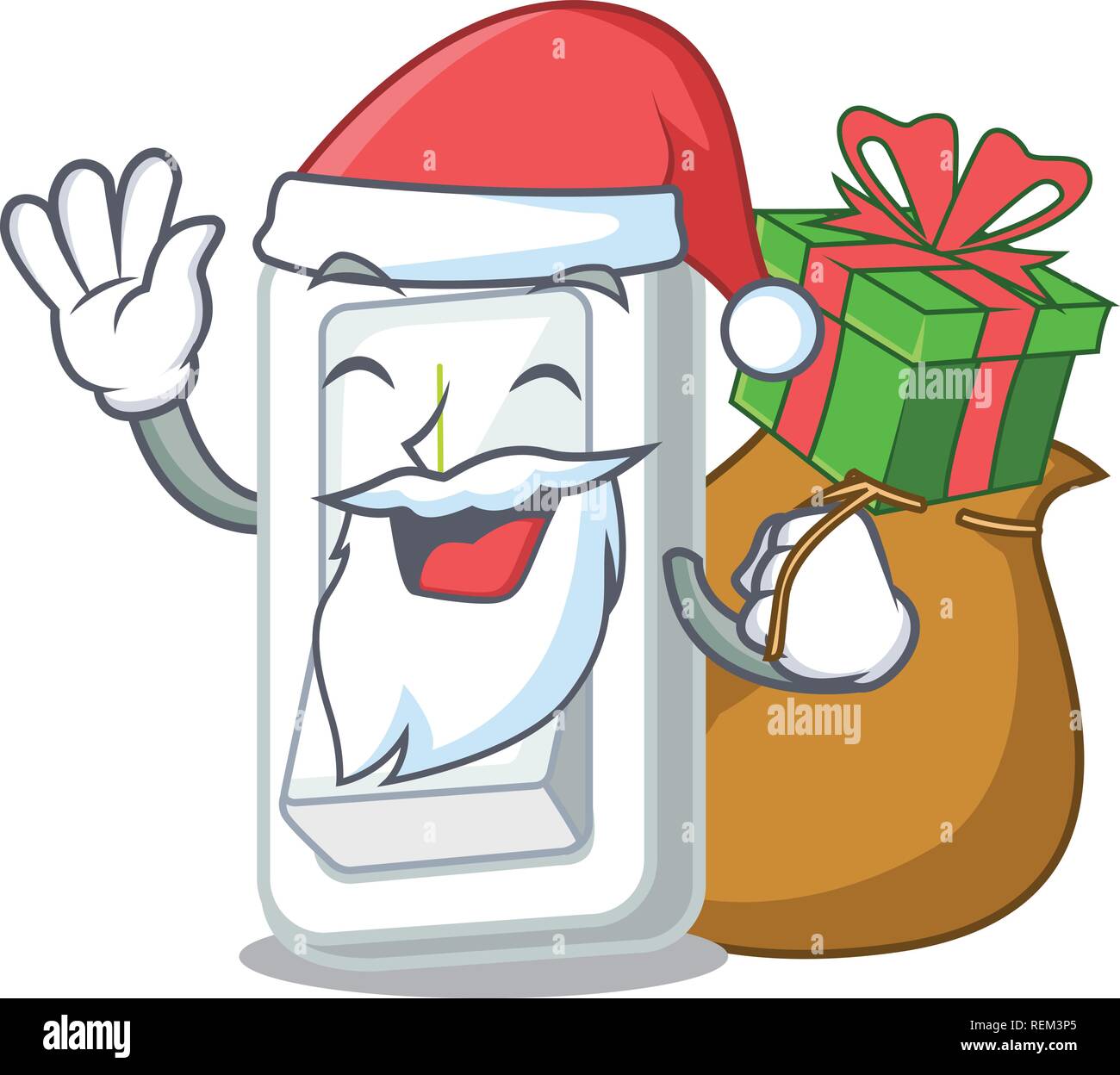 Santa with gift light switch above cartoon wooden wall Stock Vector ...