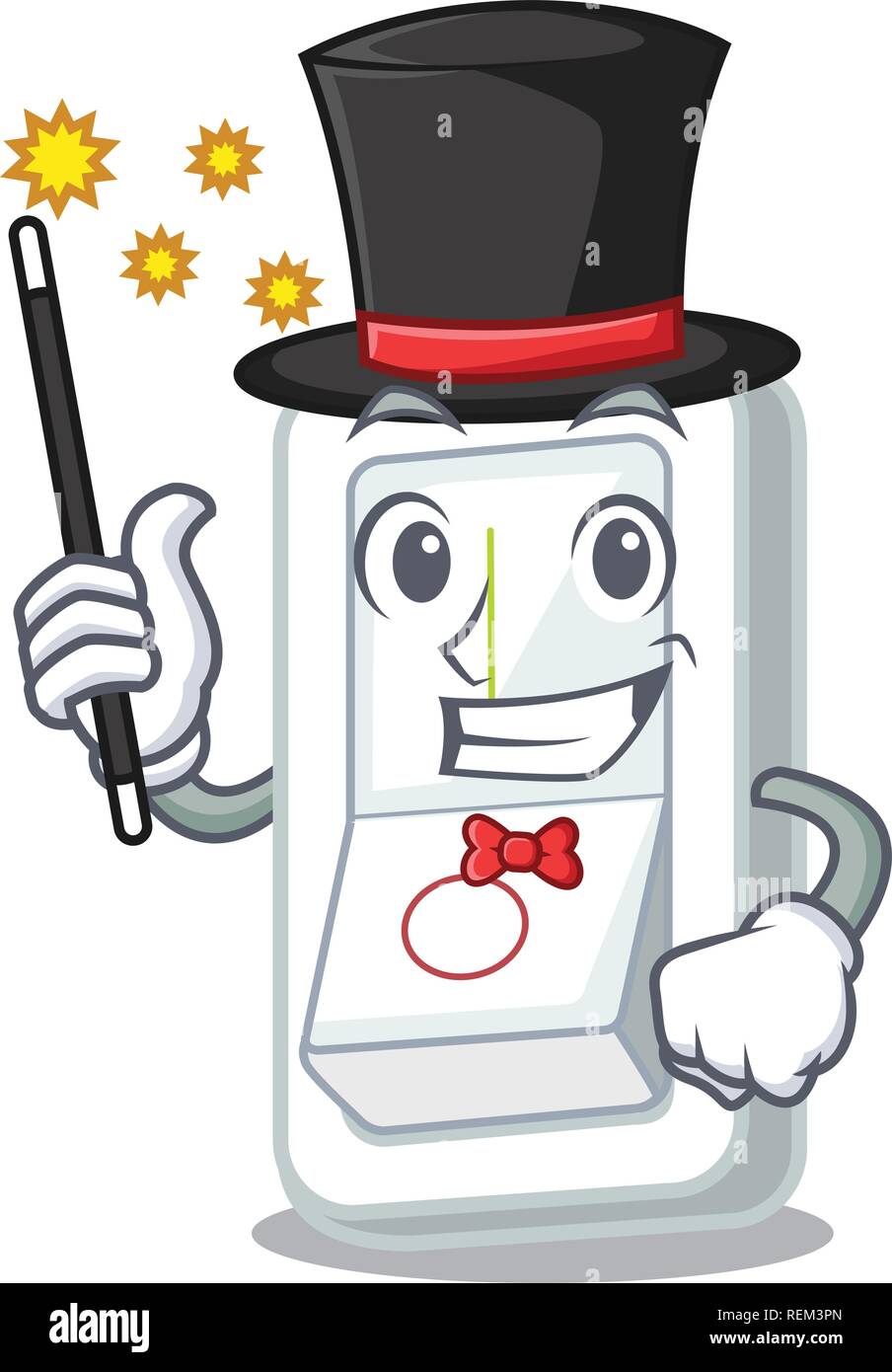 Magician light switch above cartoon wooden wall Stock Vector Image ...