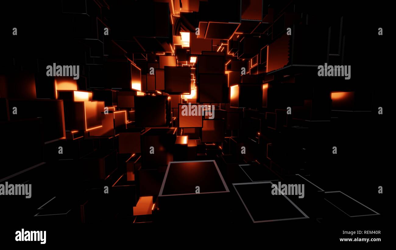 Abstract dark cubes and bright red flashes Stock Photo - Alamy