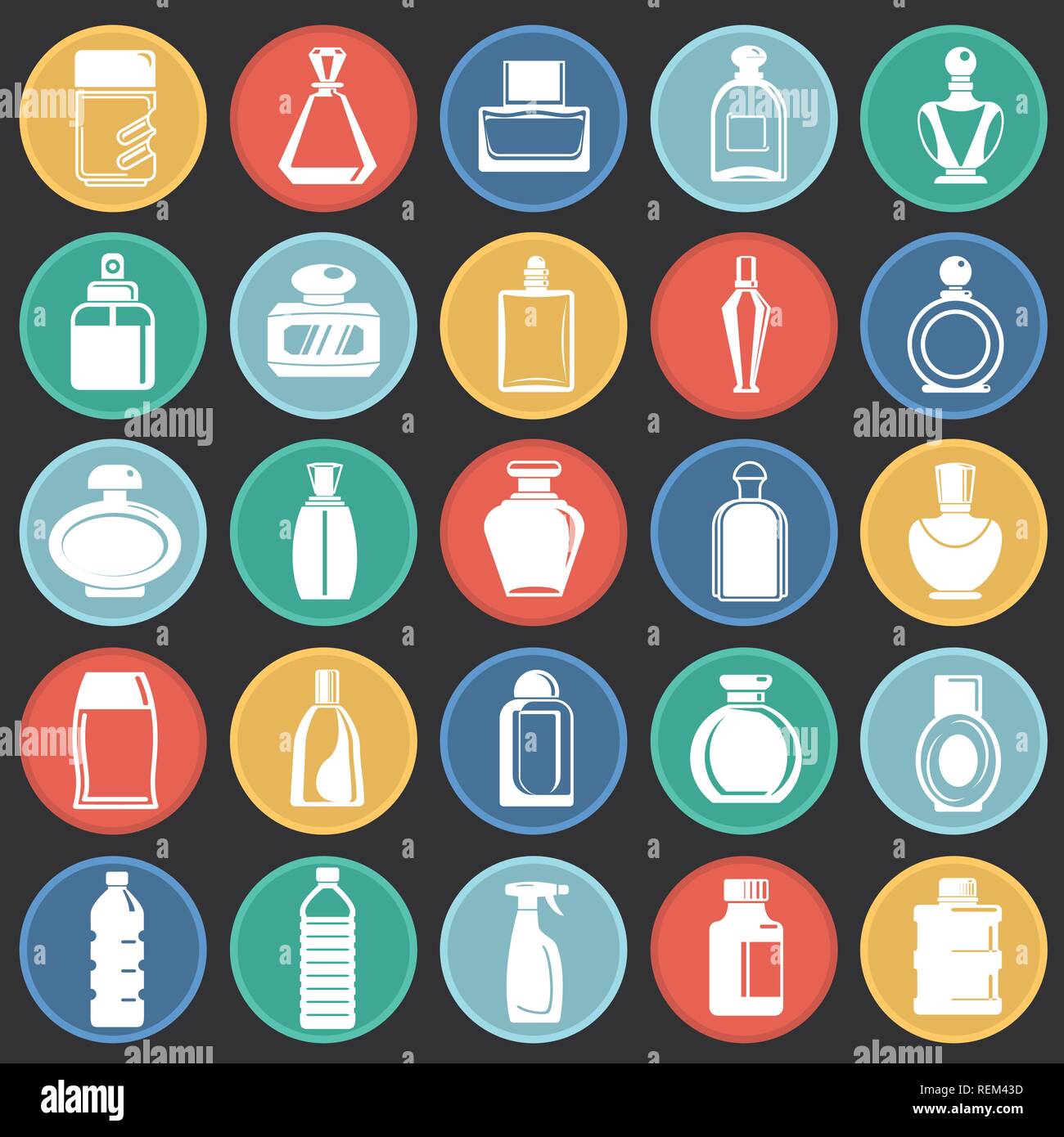 Bottle icons set on color circles black background for graphic and web ...