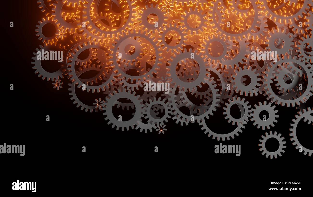 Bright red flash inside a set of gears. 3d illustration Stock Photo - Alamy