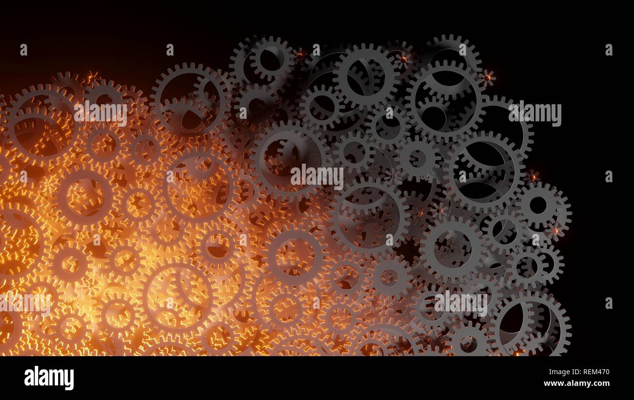 Bright red flash inside a set of gears. 3d illustration Stock Photo - Alamy