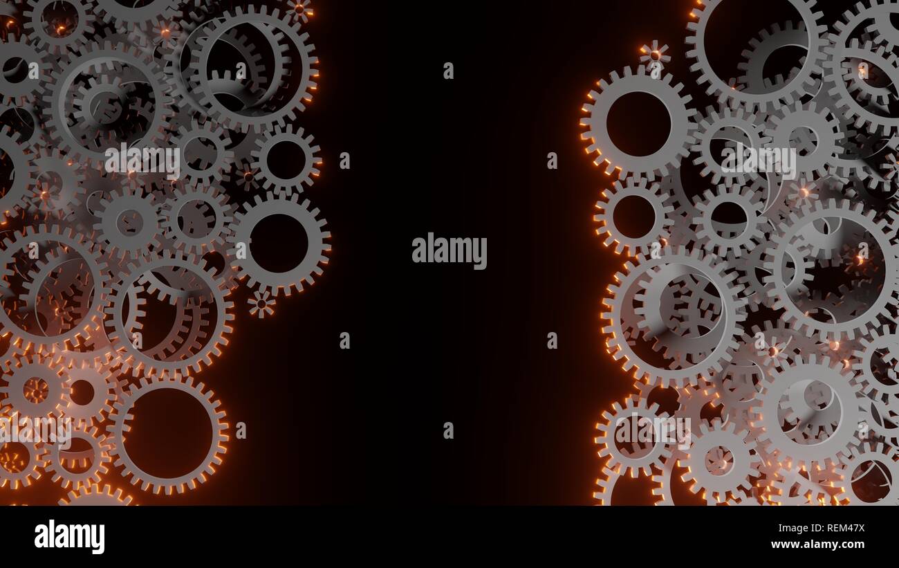 Bright red flash inside a set of gears. 3d illustration Stock Photo - Alamy