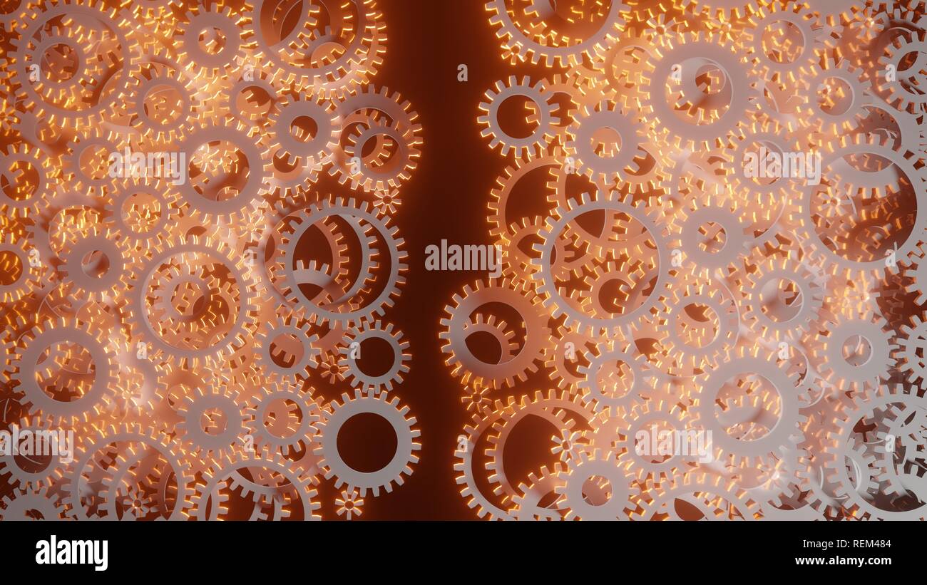 Bright red flash inside a set of gears. 3d illustration Stock Photo - Alamy