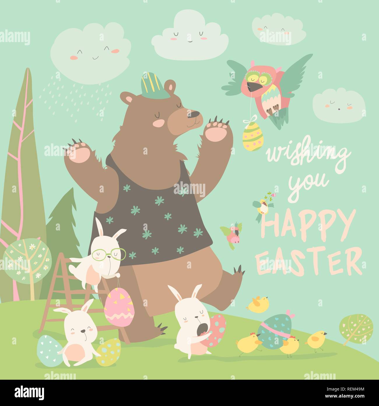 Cute Bear And Happy Rabbits Celebrating Easter Stock Vector Image Art cute-bear-and-happy-rabbits-celebrating-easter-stock-vector-image-art