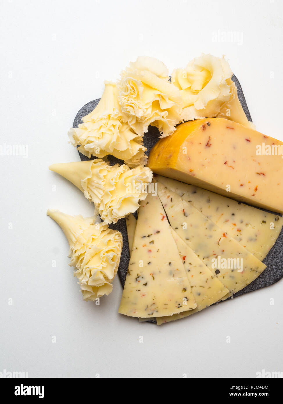 Rosette Closeup of Swiss Cheese Tete de Moine, cheese with nettle ...