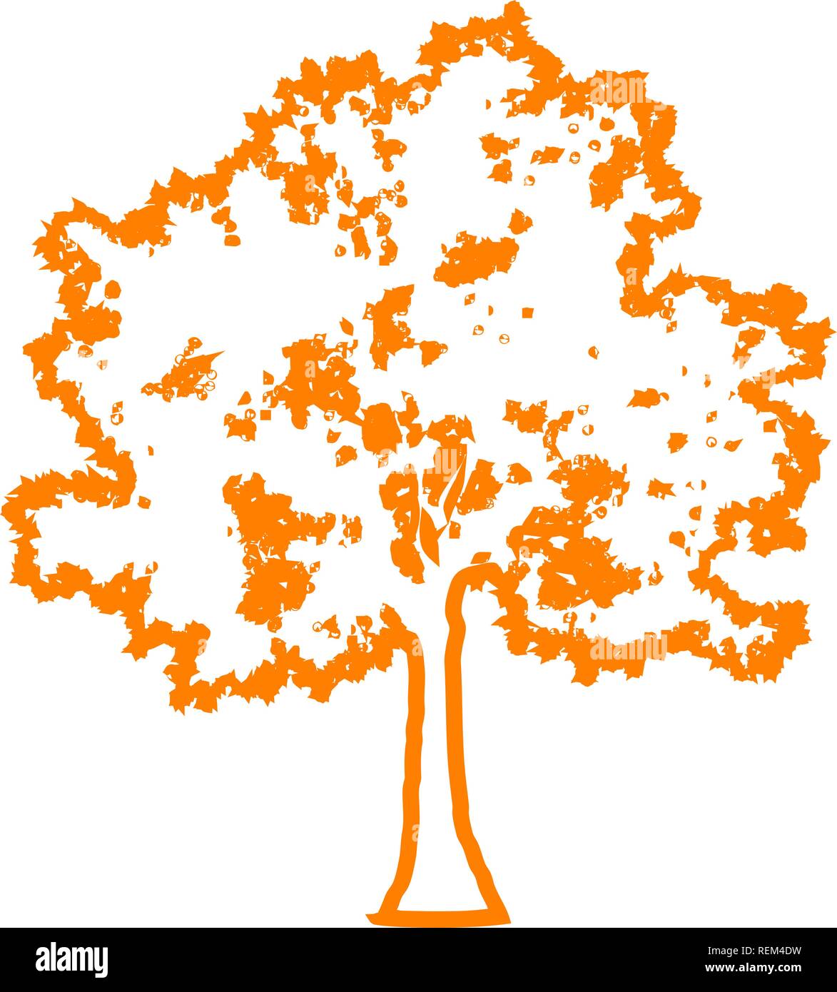 Tree profile silhouette isolated - orange outlined detailed - vector ...