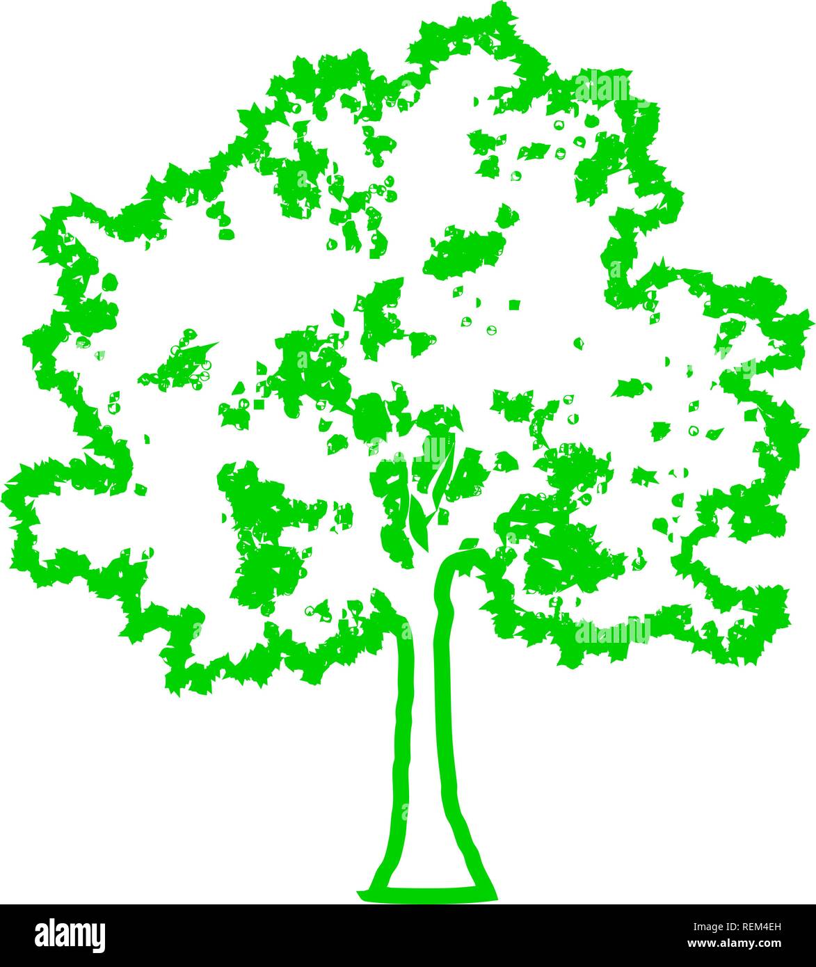 Tree profile silhouette isolated - green outlined detailed - vector ...