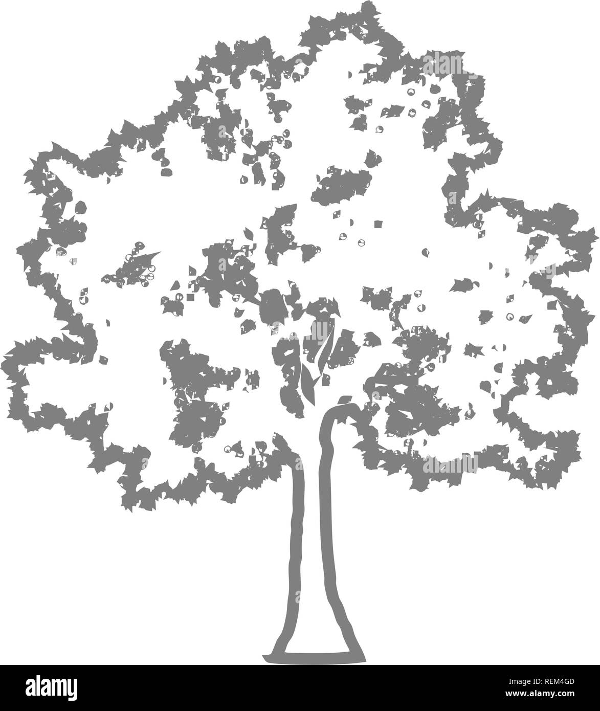 Tree profile silhouette isolated - medium gray outlined detailed ...