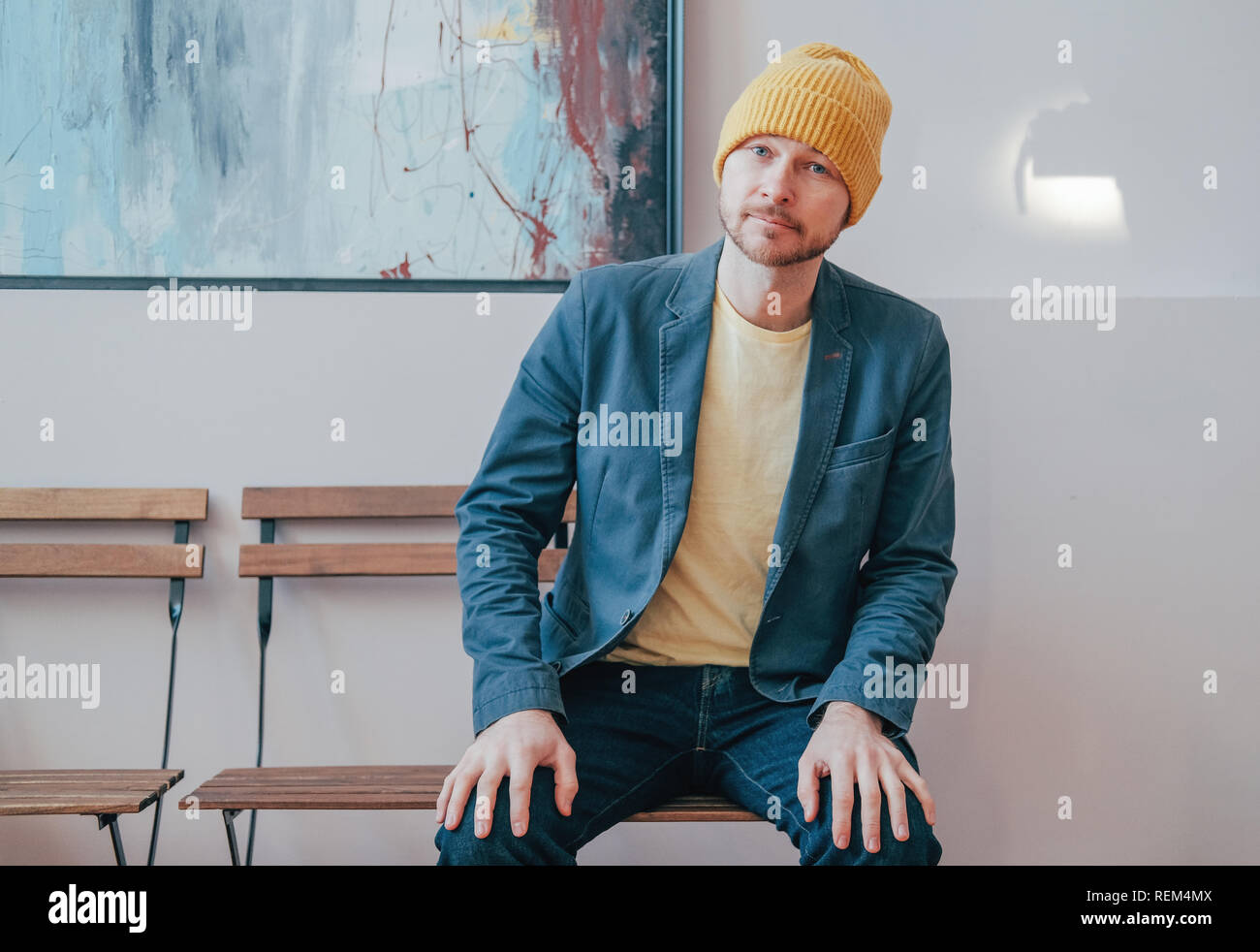 Hat and jeans on chair hi-res stock photography and images - Alamy