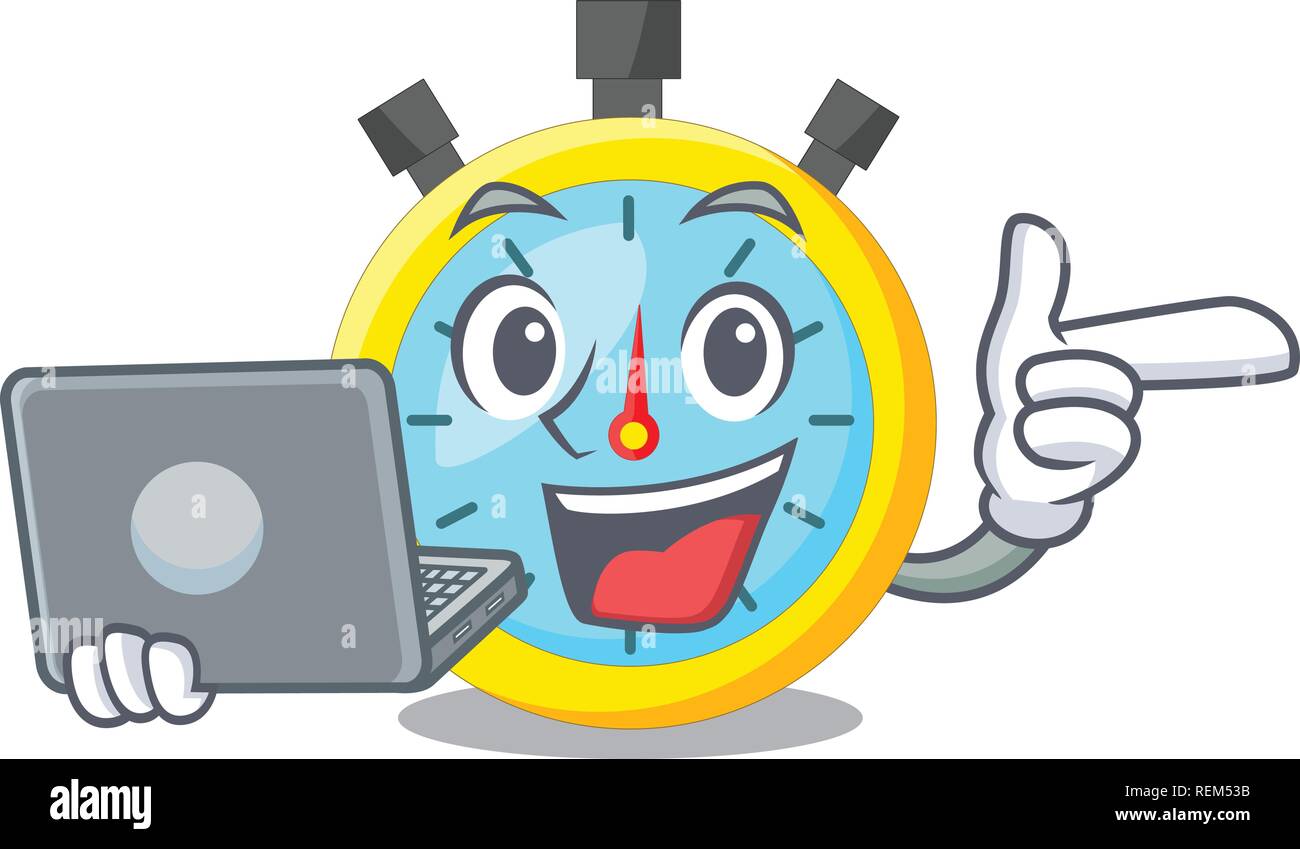 With laptop stopwatch in the cartoon shape funny Stock Vector Image ...