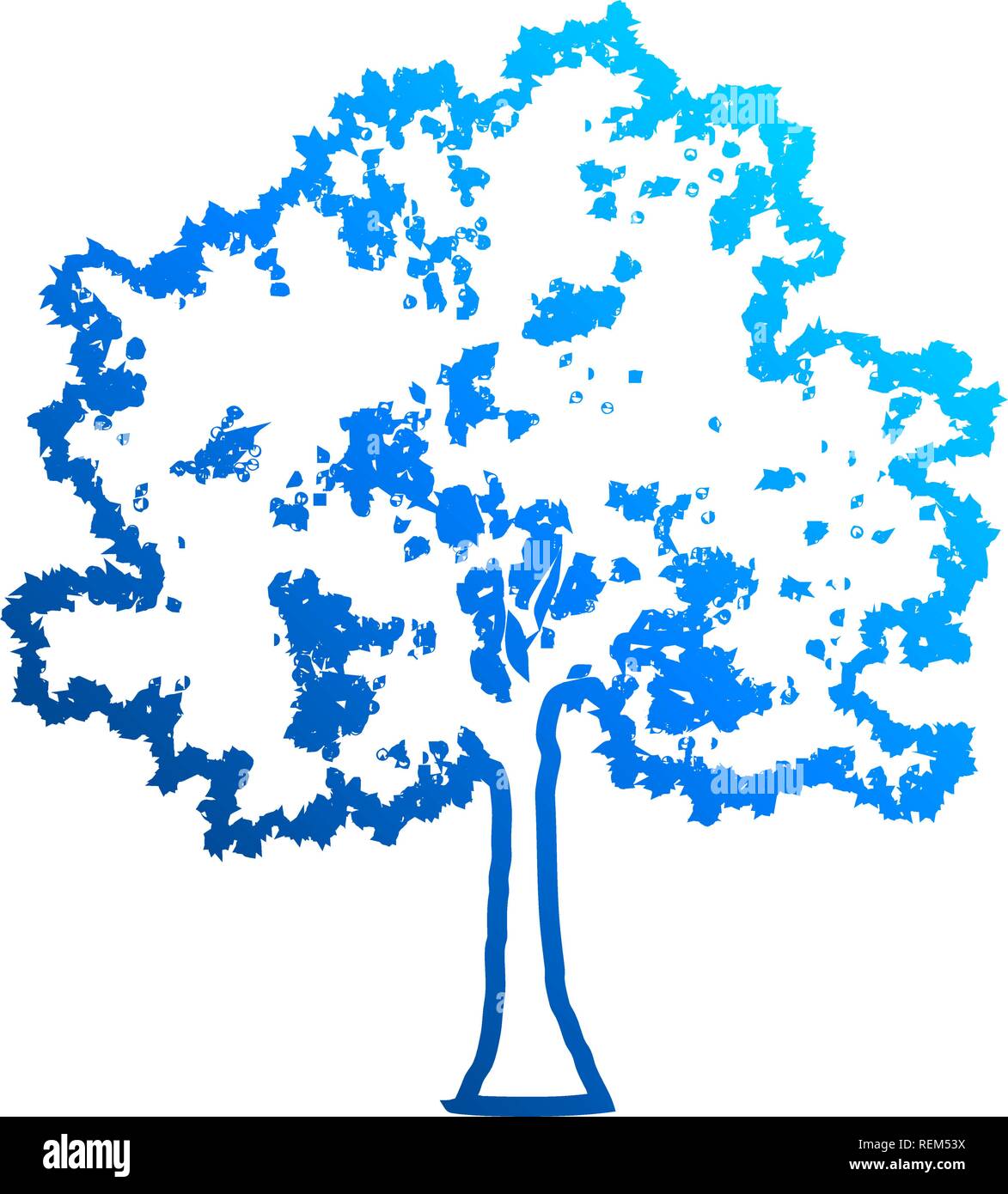 Tree profile silhouette isolated - blue outlined gradient detailed ...