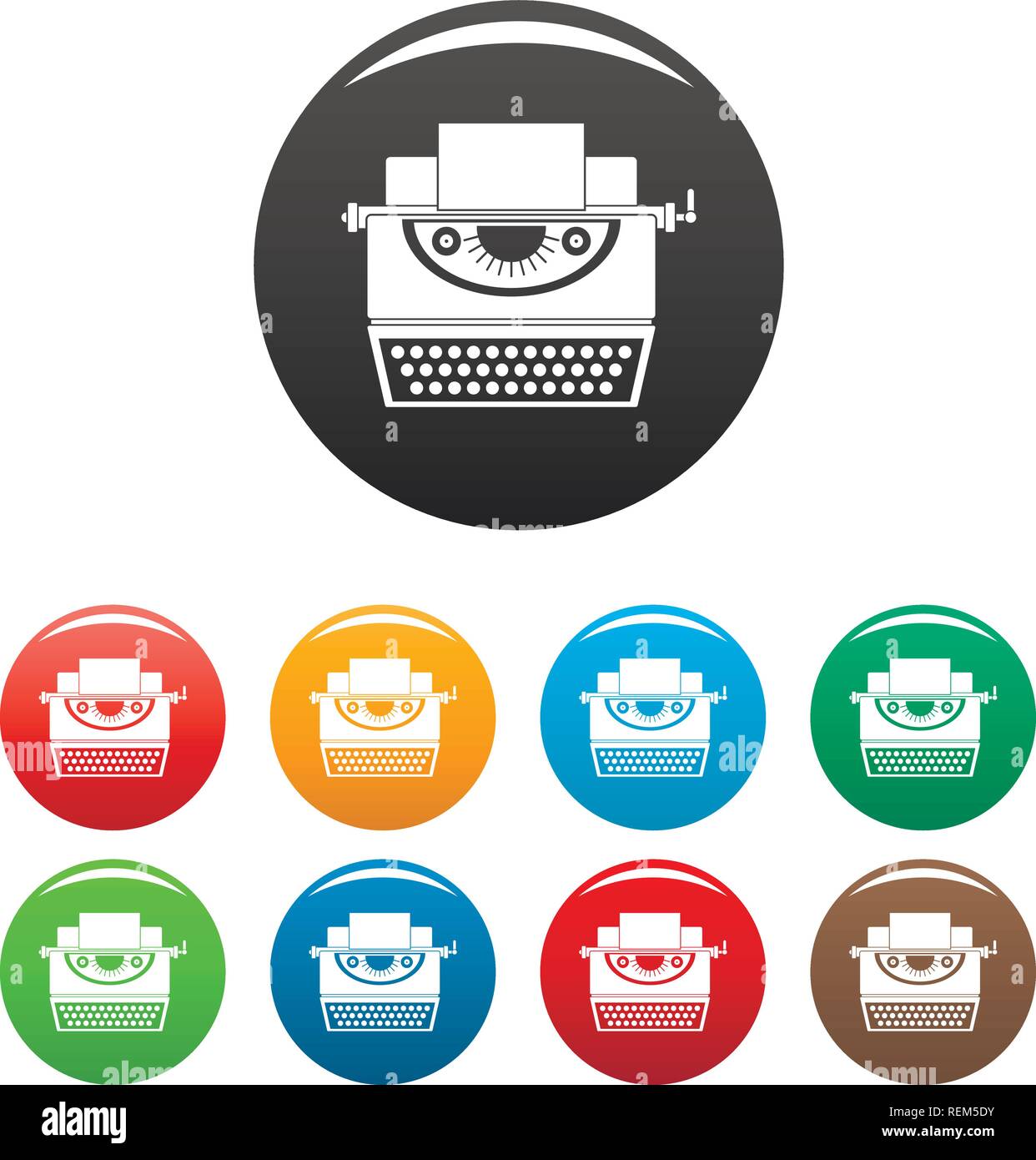 Classic typewriter icons set 9 color vector isolated on white for any ...