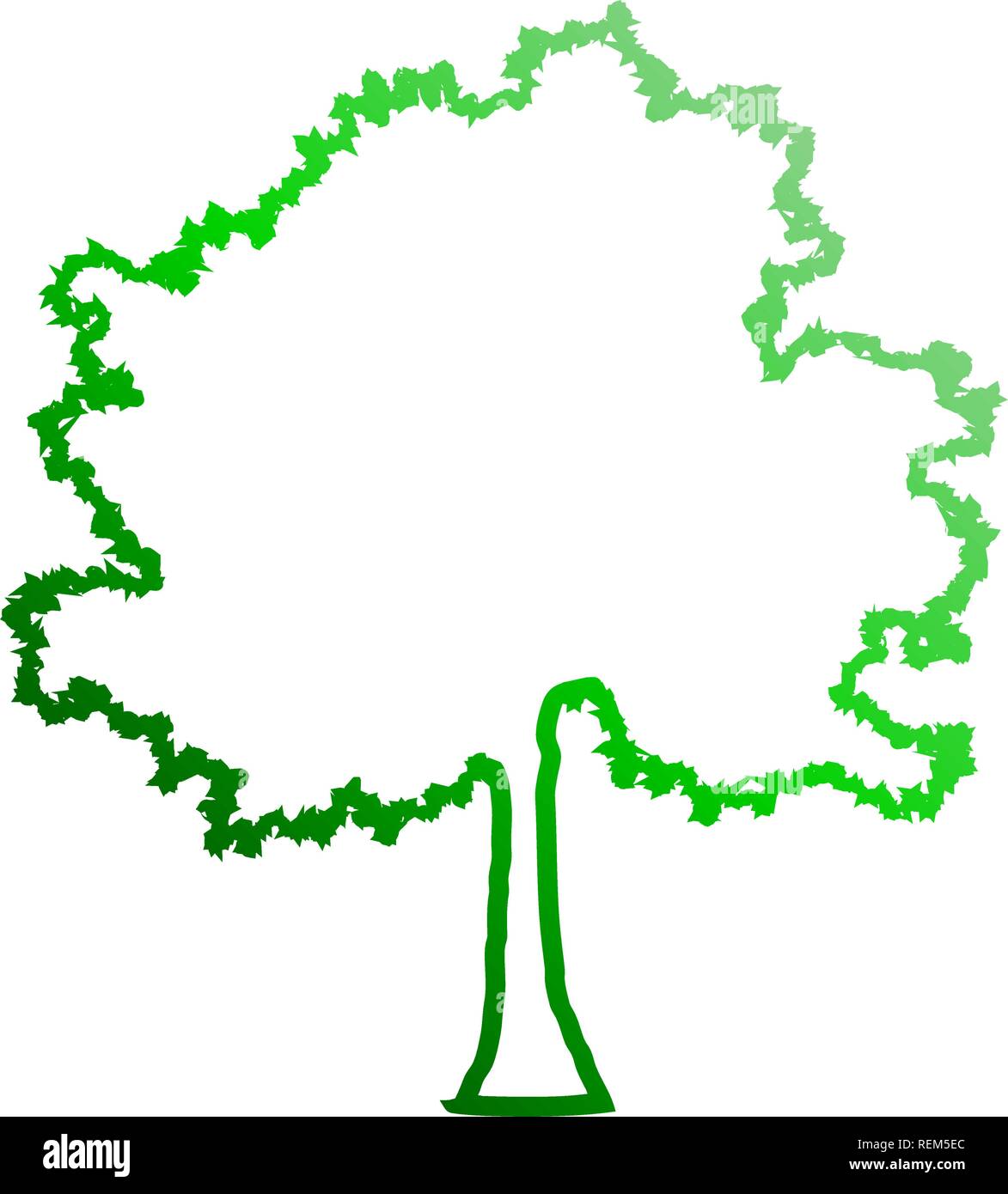 Tree profile silhouette isolated - green outlined gradient detailed ...