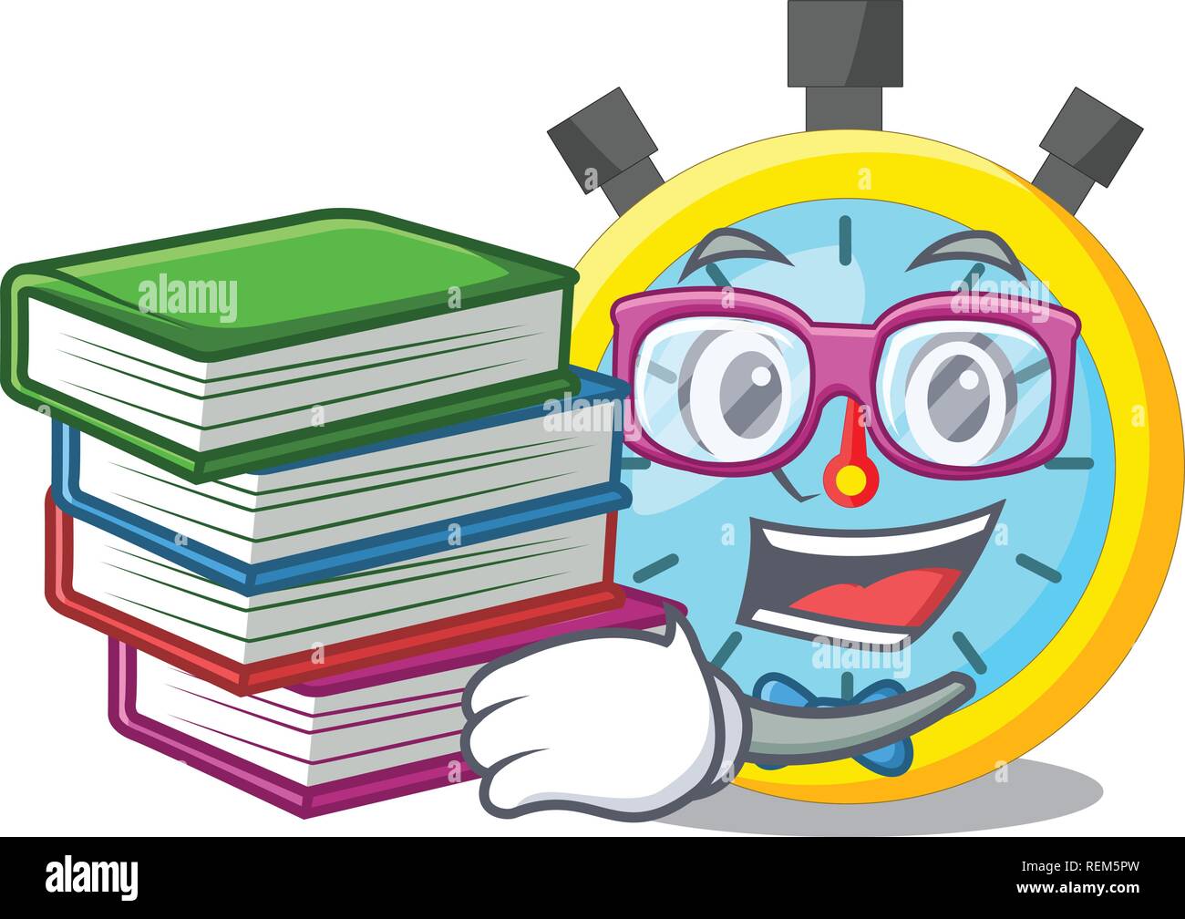 Student with book cartoon stopwatch on for the race Stock Vector Image ...