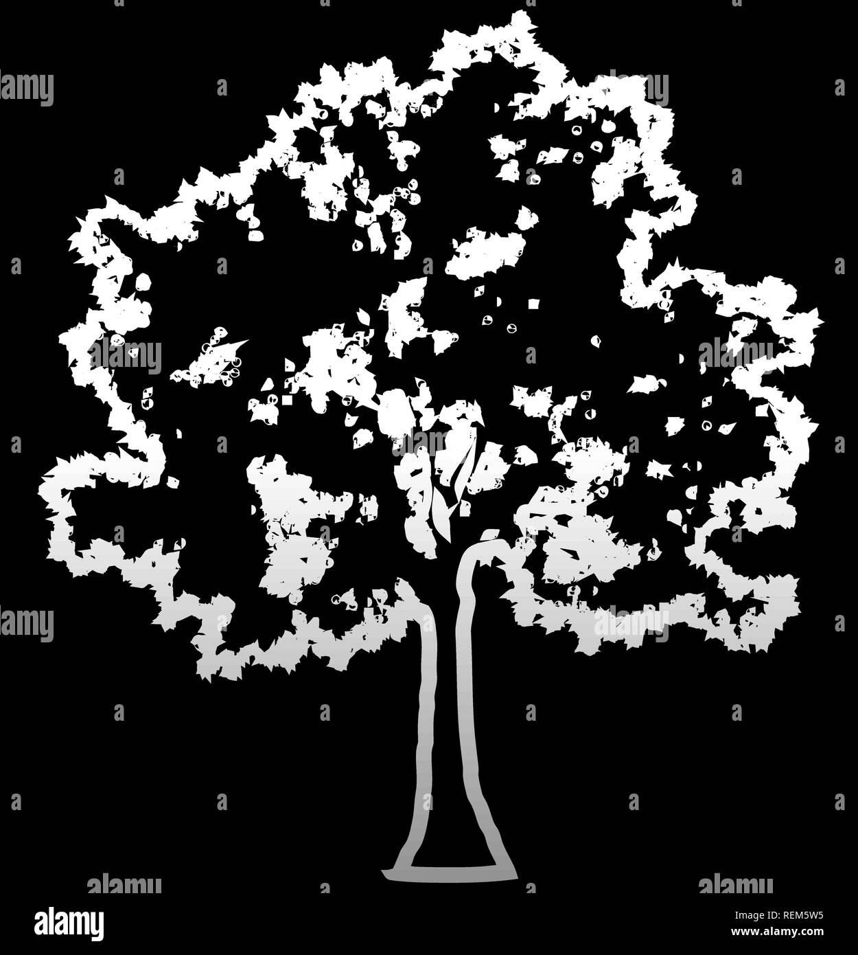 Tree profile silhouette isolated - white outlined gradient detailed ...