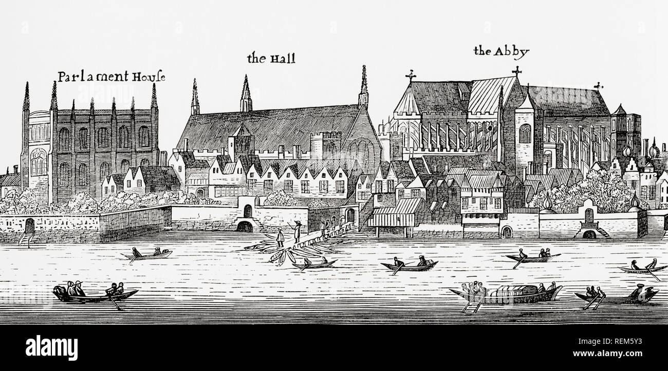 Westminster, London, England, seen here in 1647 and showing Parliament ...