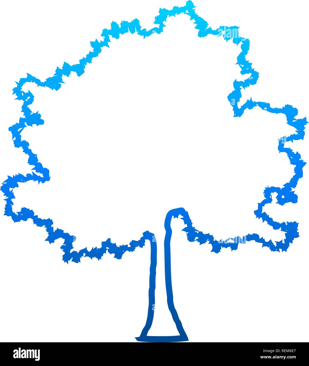 Tree profile silhouette isolated - blue outlined gradient detailed ...