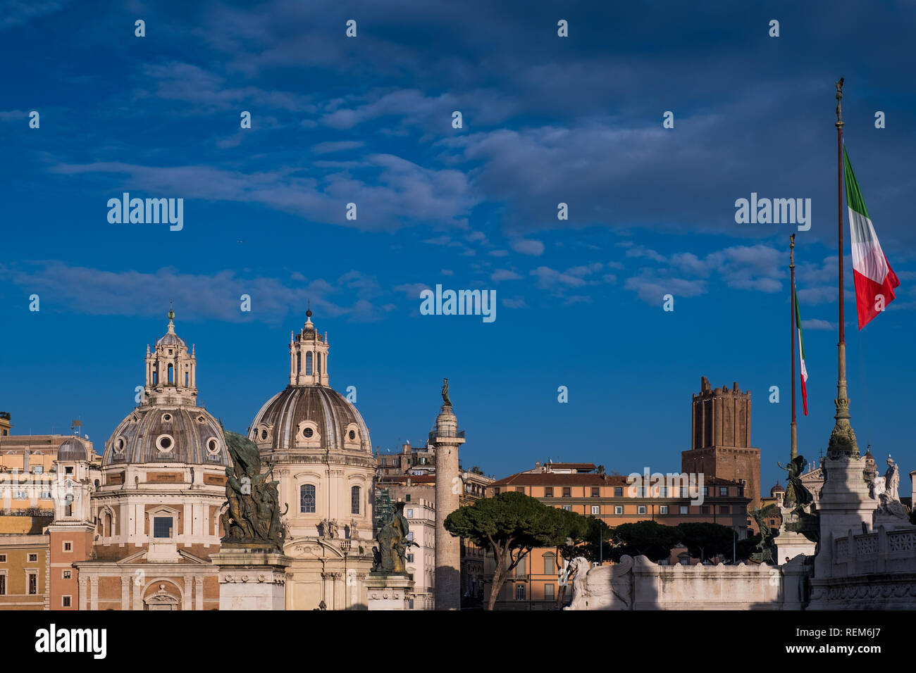 ROME, ITALY - JANUARY 06, 2019: urban overview with the altar of the ...