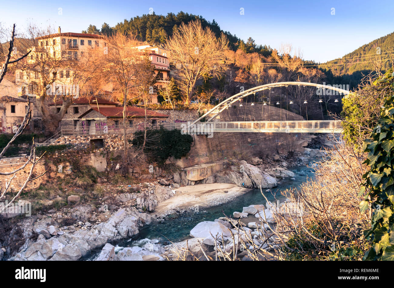 The old town of Xanthi and the river Kosinthos flowing between the old ...