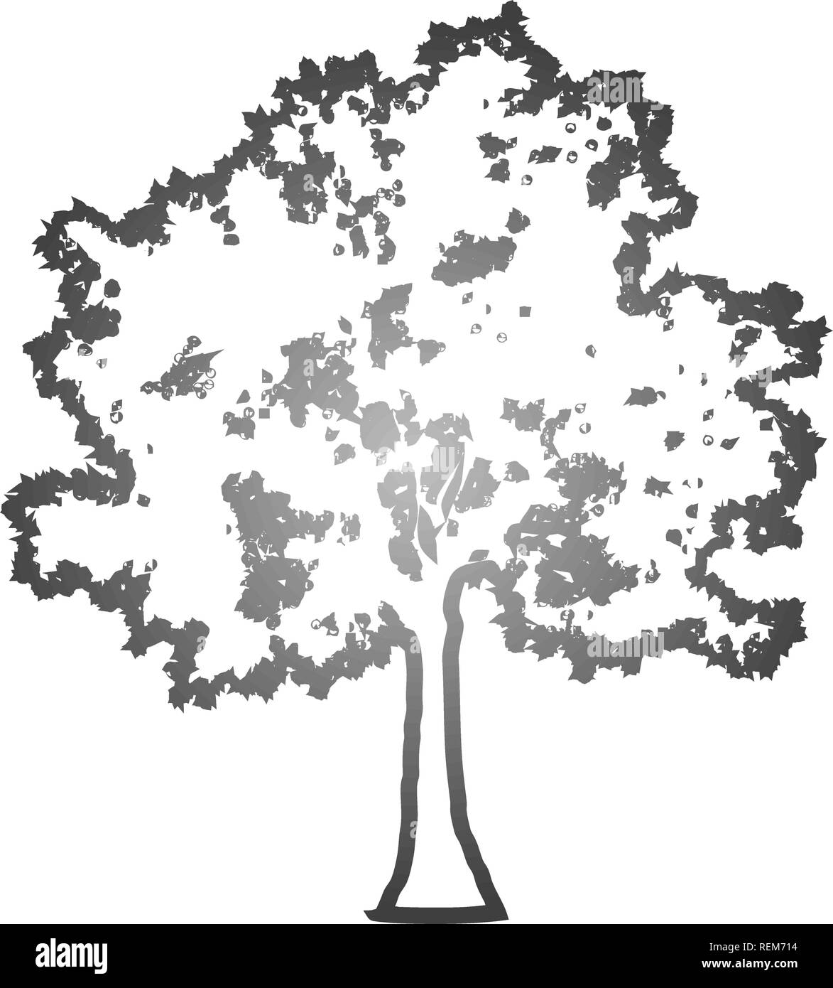 Tree profile silhouette isolated - medium gray outlined gradient ...
