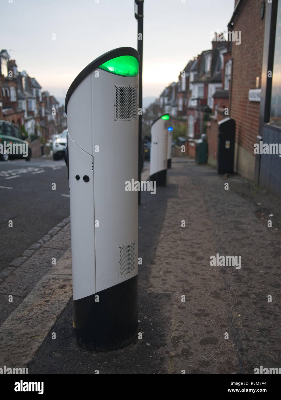 Electric vehicle charging station at a residential street in London, UK ...