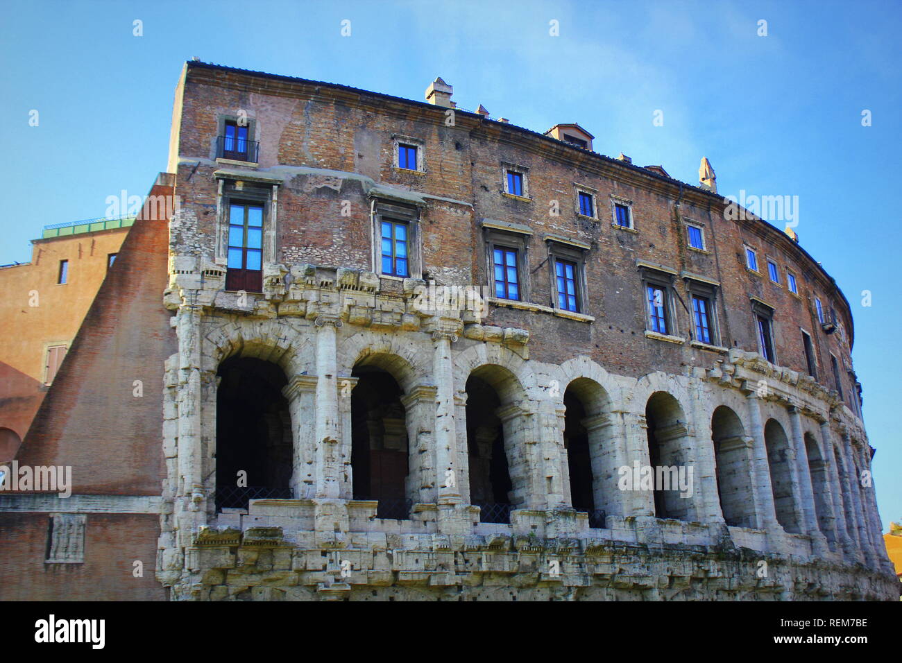 Exterior view of ancient roman marcellus theater building. Theatre of ...