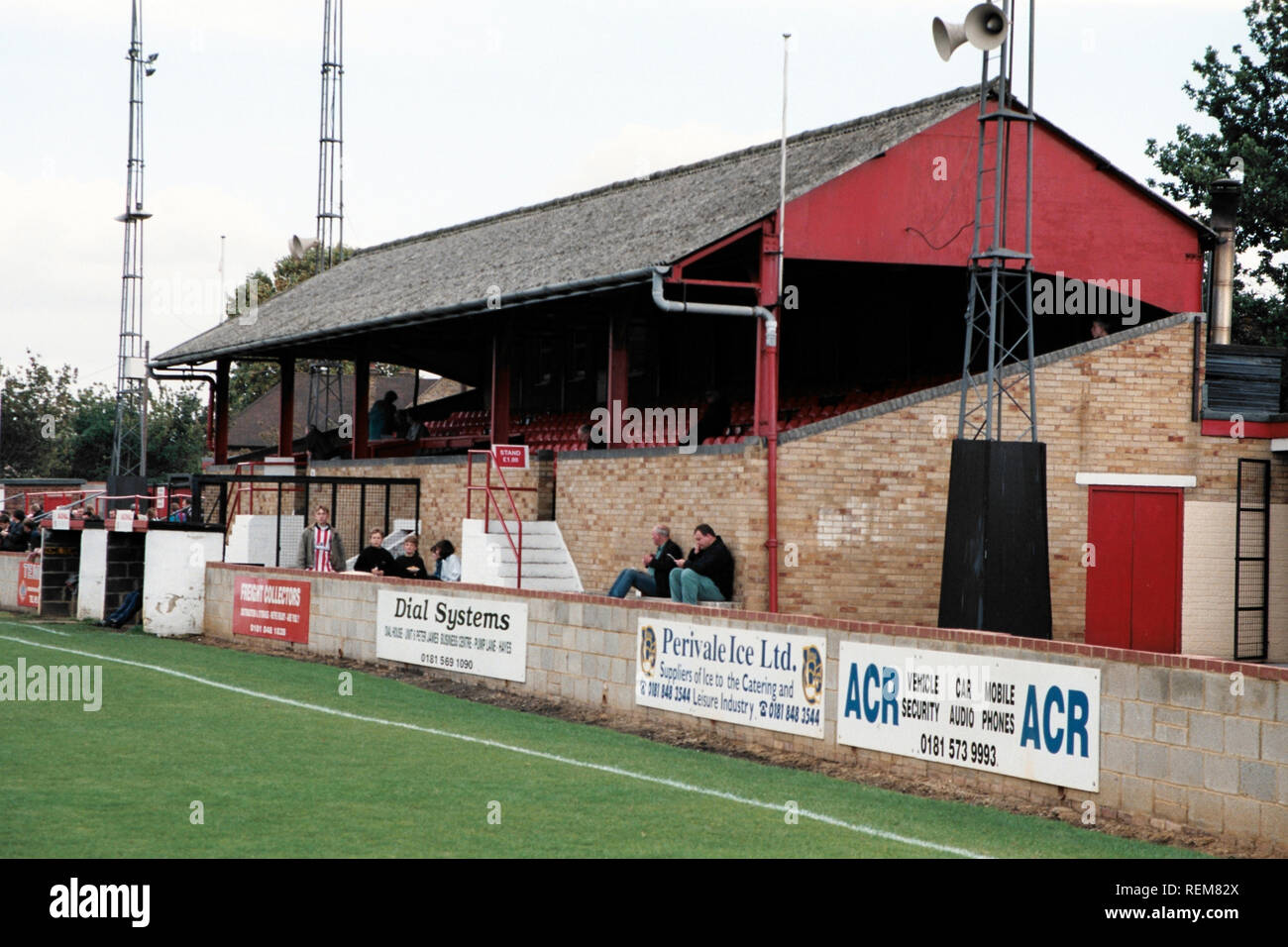 The main stand at Hayes FC Football Ground, Church Road, Hayes, London ...