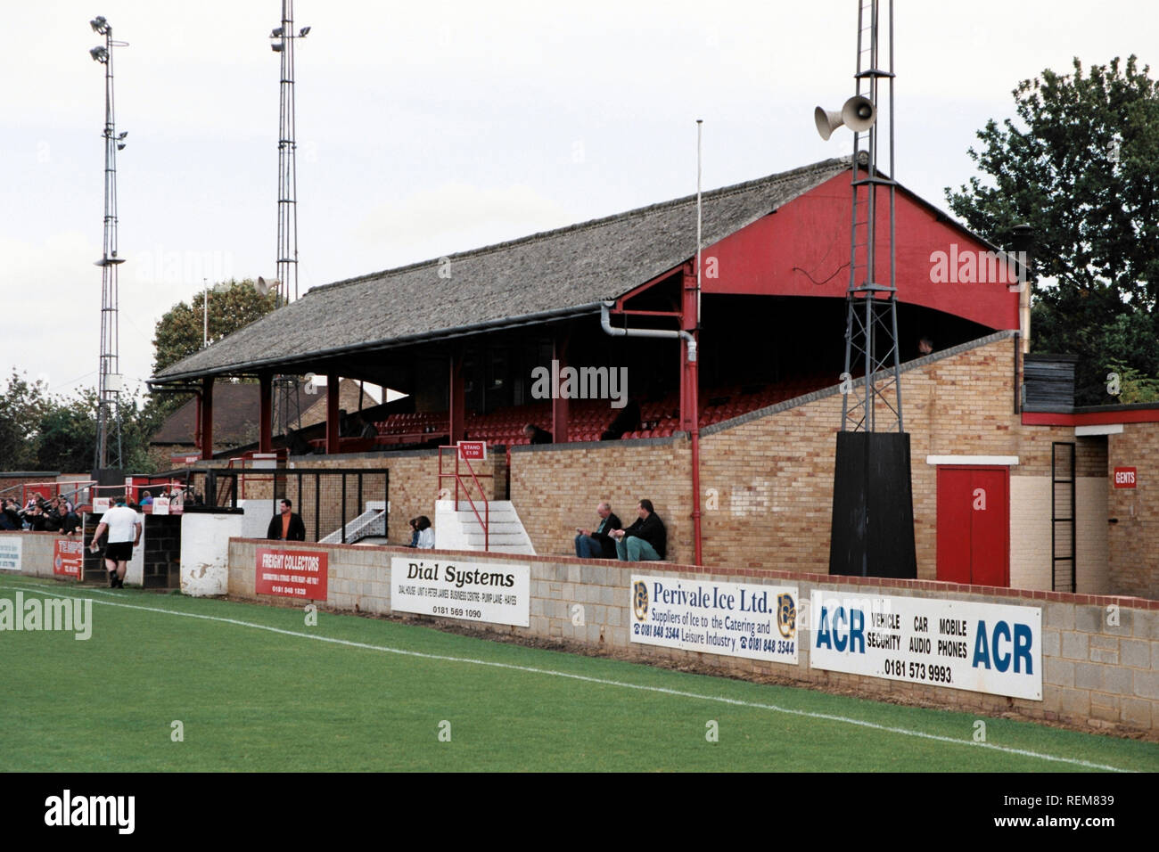 The main stand at Hayes FC Football Ground, Church Road, Hayes, London ...