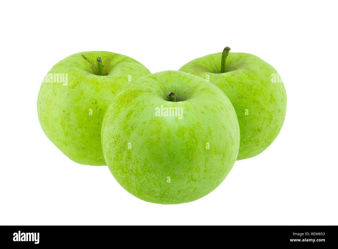 three green apples isolated on white background Stock Photo - Alamy