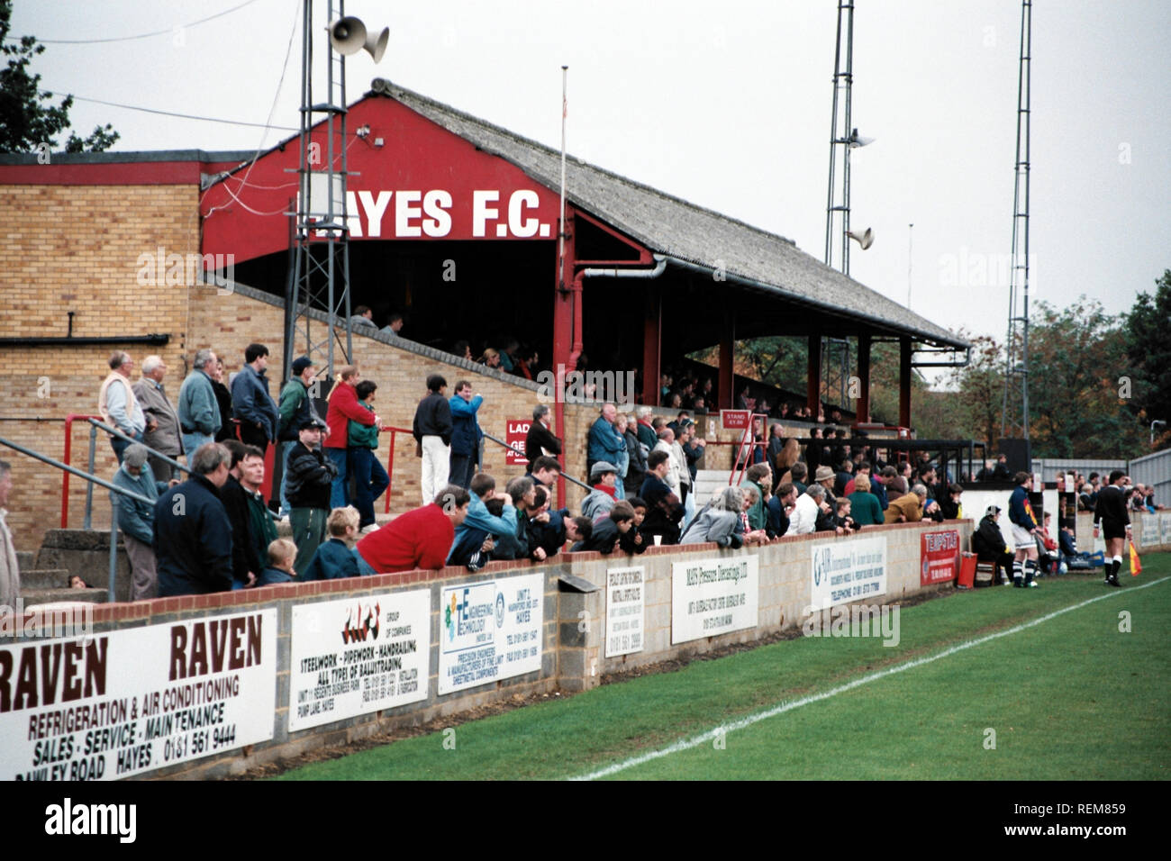 The main stand at Hayes FC Football Ground, Church Road, Hayes, London ...