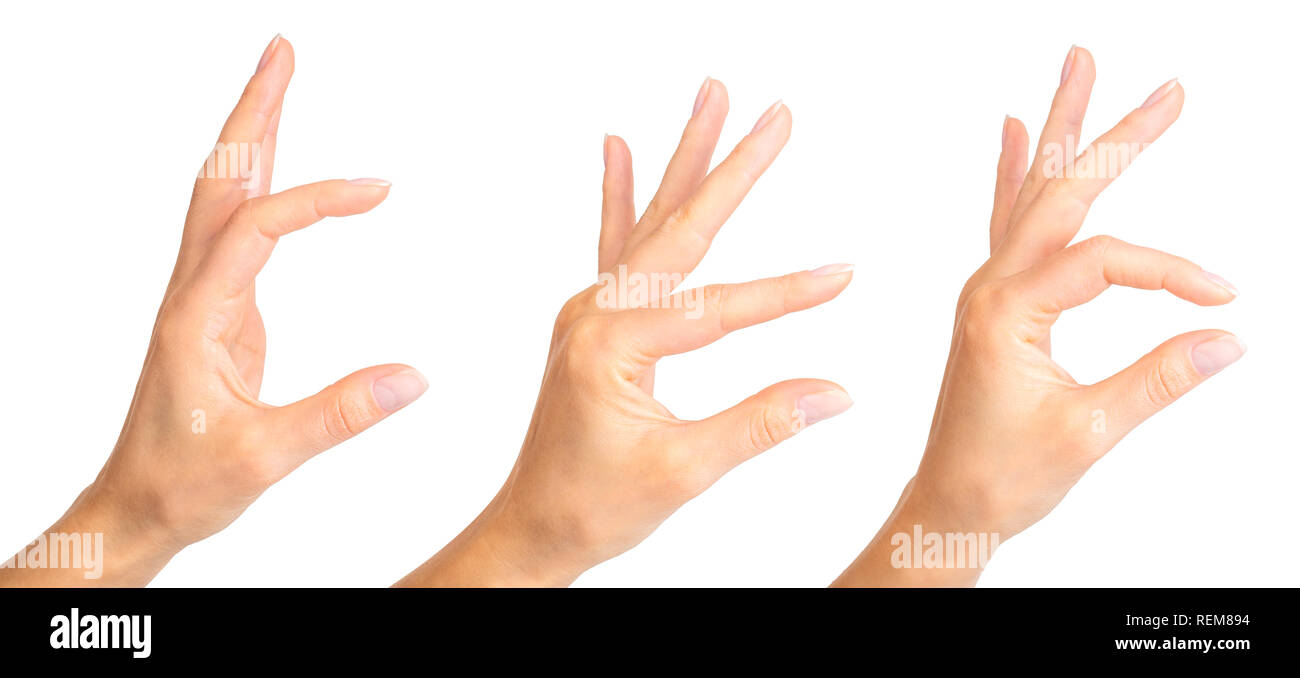 Set of woman hands holding something with two fingers Stock Photo - Alamy