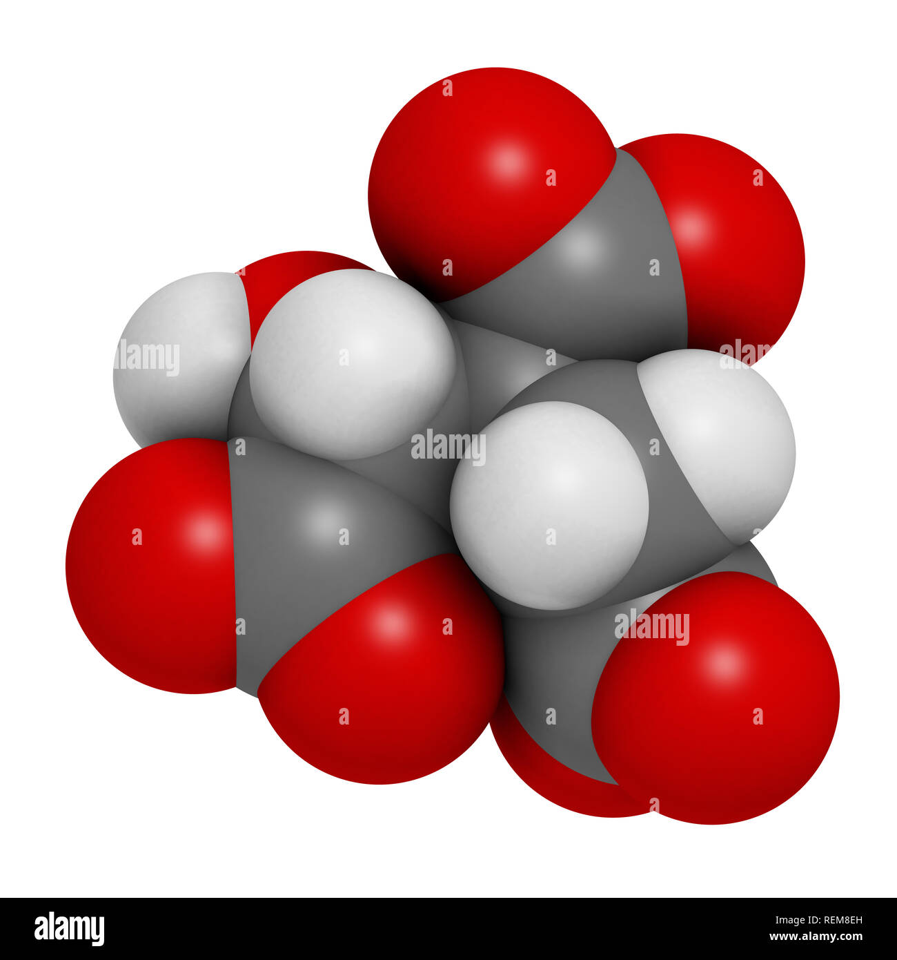 Isocitric acid molecule. 3D rendering. Atoms are represented as spheres ...