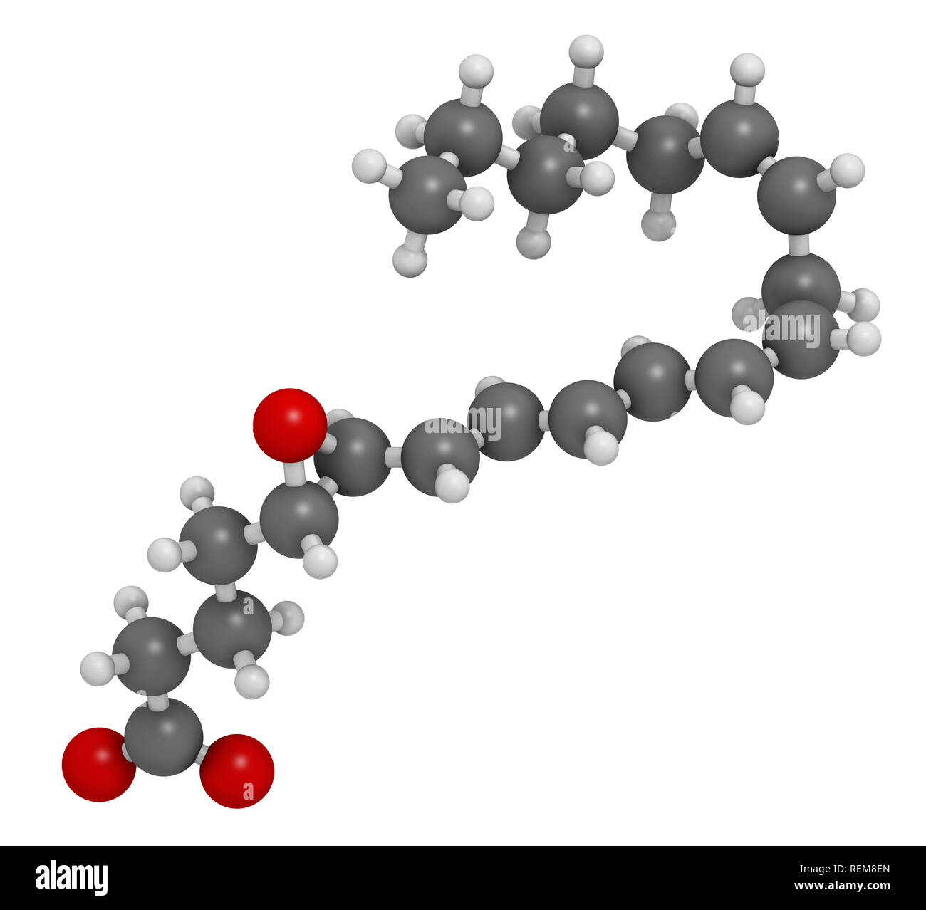 leukotriene A4 (LTA4) molecule. 3D rendering. Atoms are represented as ...