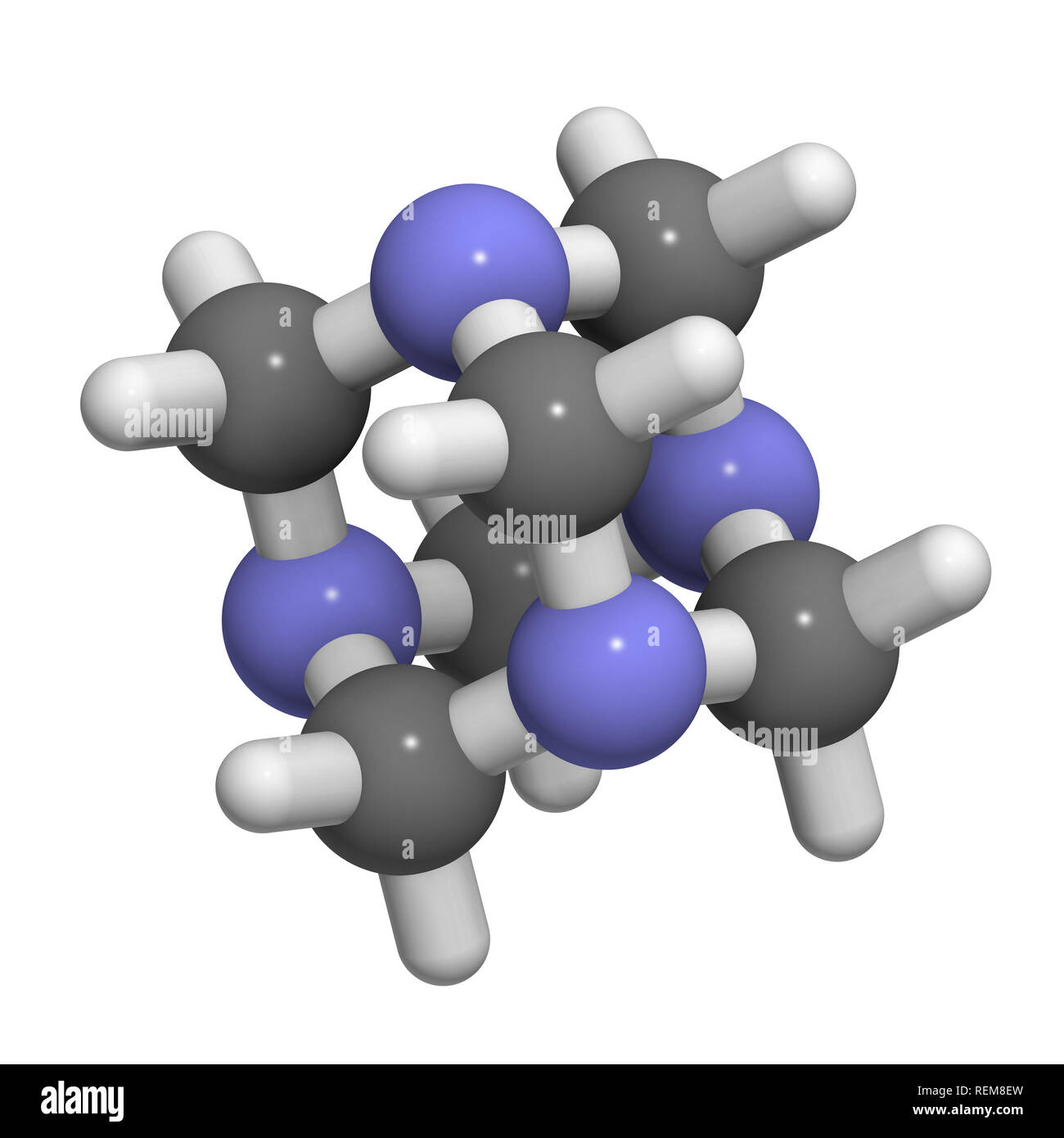 Methenamine molecule. Uses as an antiseptic drug and in solid fuel ...