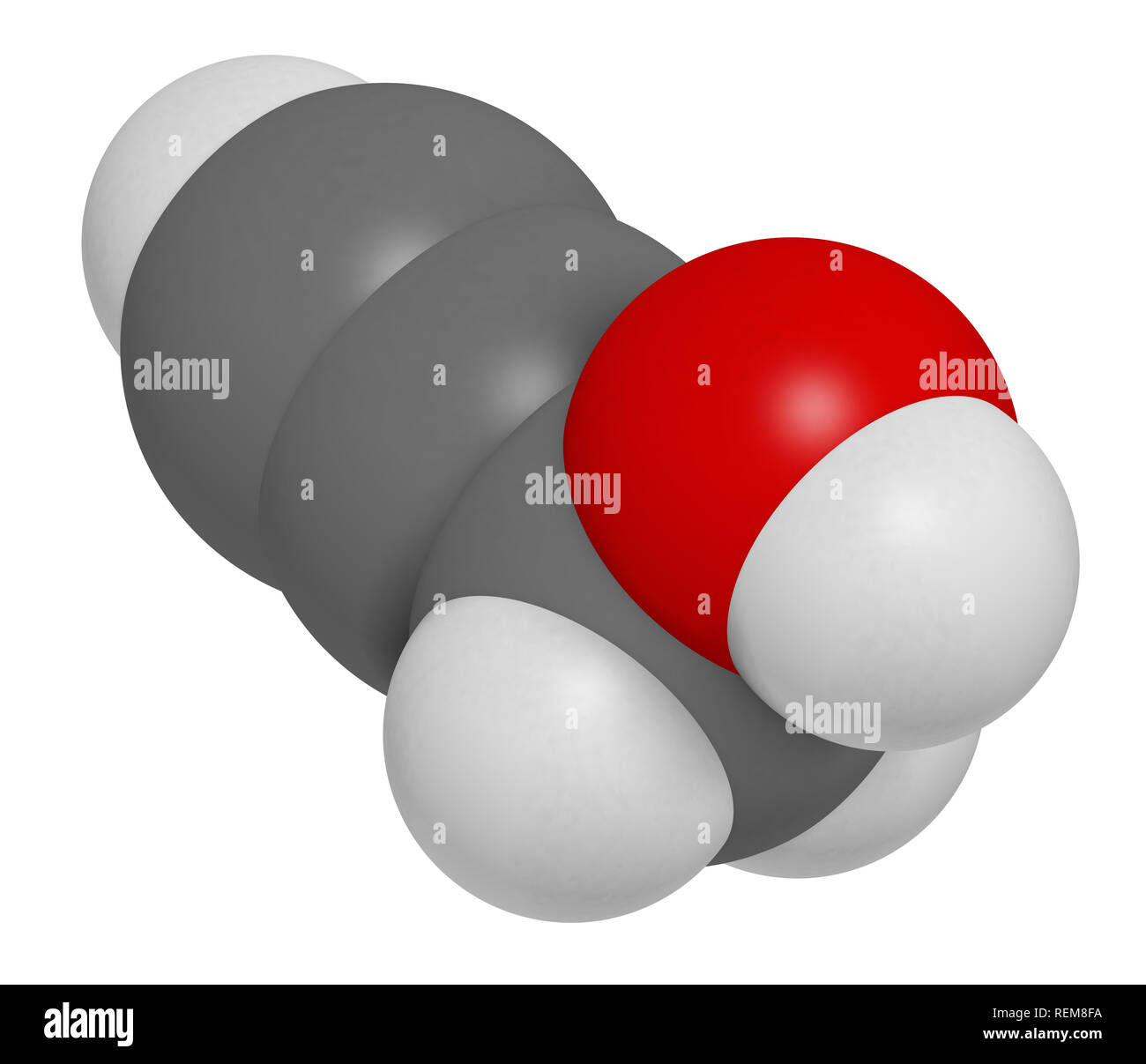 Propargyl alcohol molecule. 3D rendering. Atoms are represented as ...