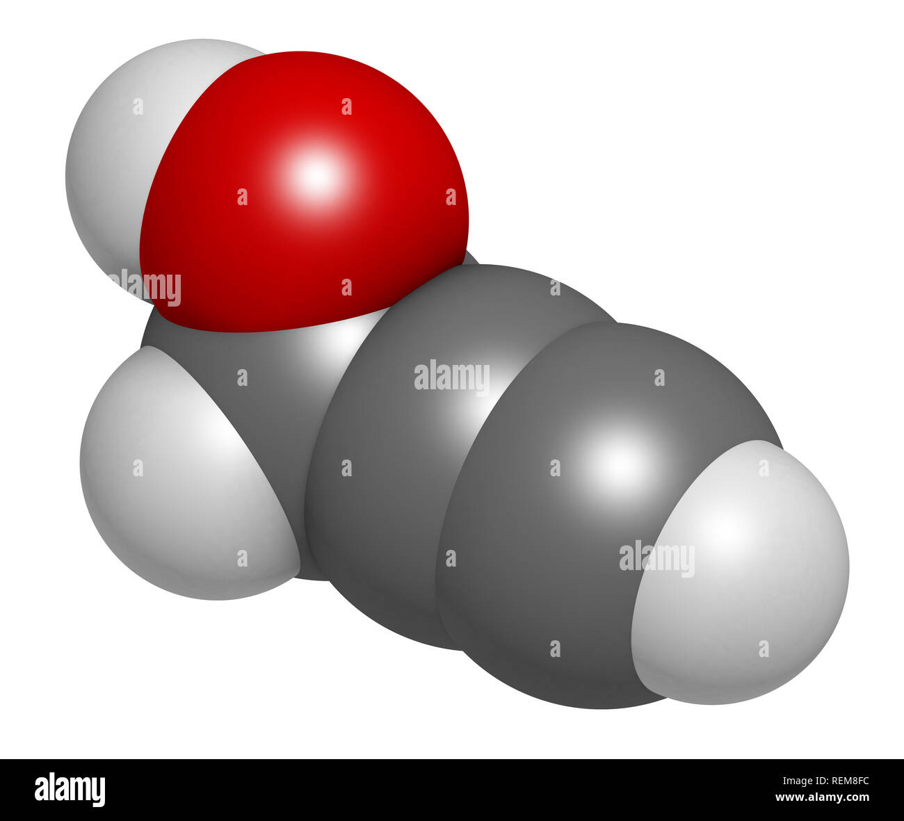 Propargyl alcohol molecule. 3D rendering. Atoms are represented as ...