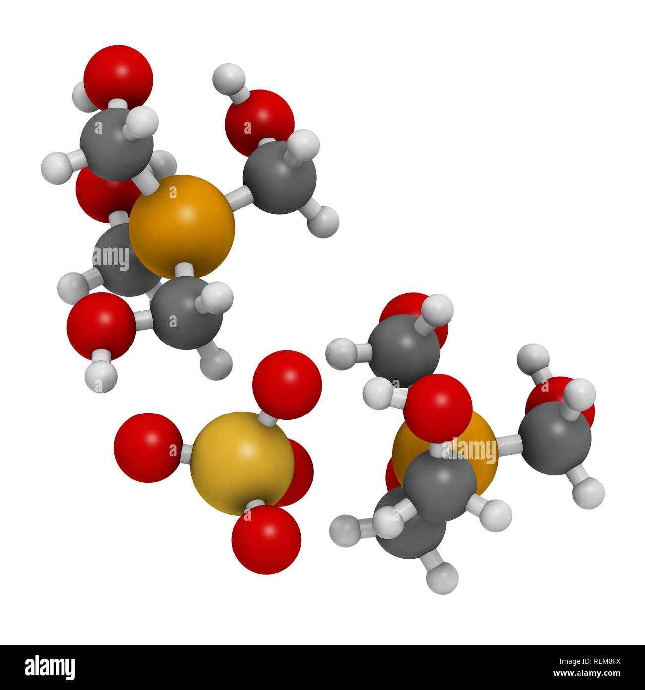 tetrakis(hydroxymethyl)phosphonium sulfate (THPS) biocide molecule. 3D ...