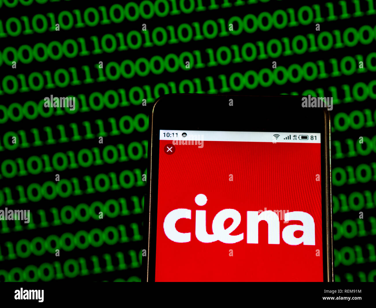 Ciena Telecommunications company logo seen displayed on a smart phone ...