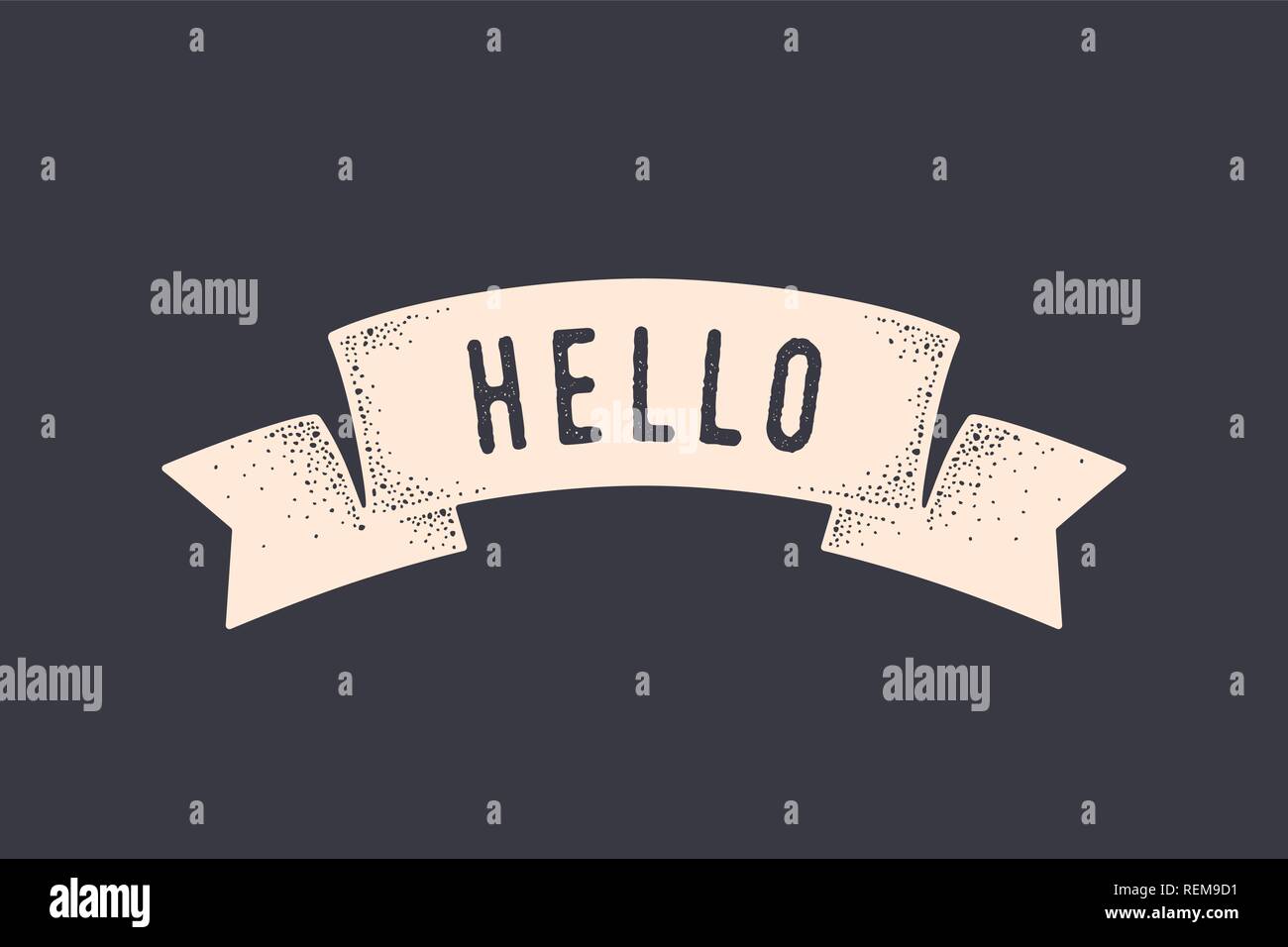 Flag ribbon Hello. Old school flag ribbon banner with text Hello, Hi ...