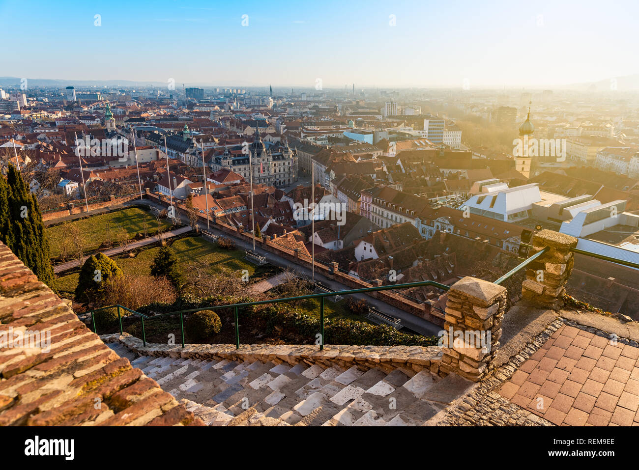 Graz, Styria / Austria - 20.01.2019: View at Graz City from Schlossberg ...