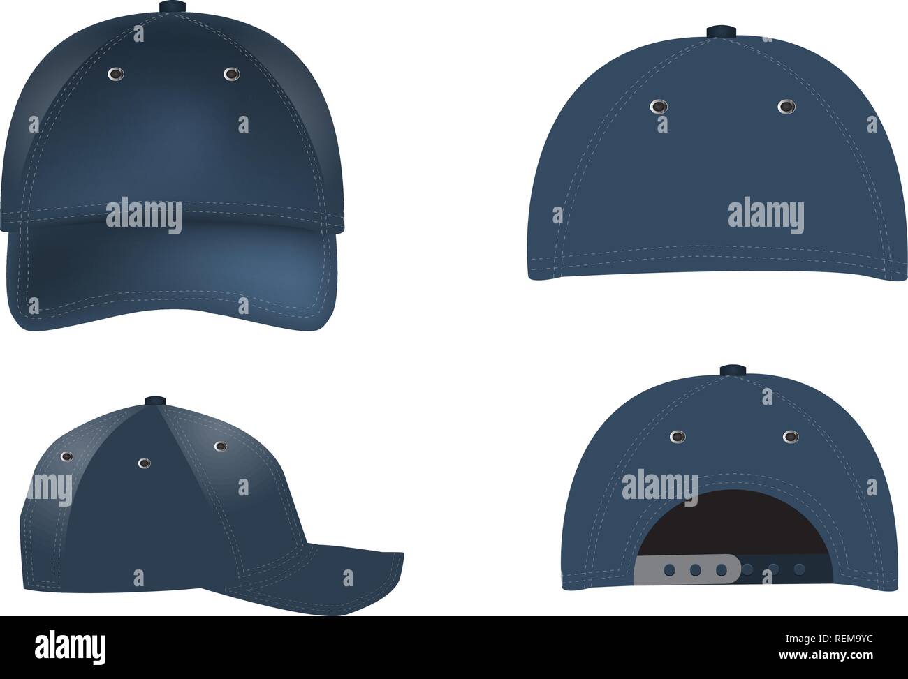Vector realistic Baseball Caps - front, back and side views Stock ...