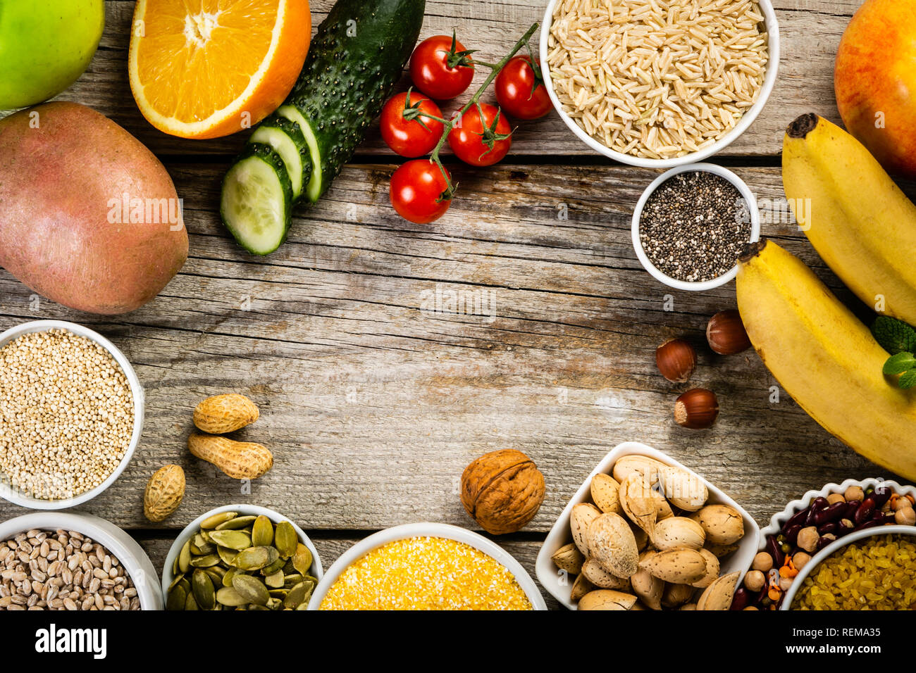 Selection of good carbohydrates sources. Healthy vegan diet Stock Photo ...