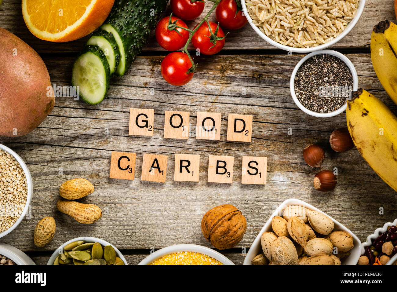 Selection of good carbohydrates sources. Healthy vegan diet Stock Photo ...