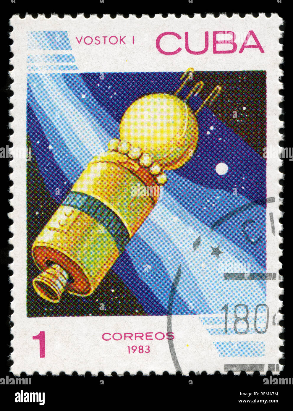 Postage stamp from Cuba in the Space day series issued in 1983 Stock ...