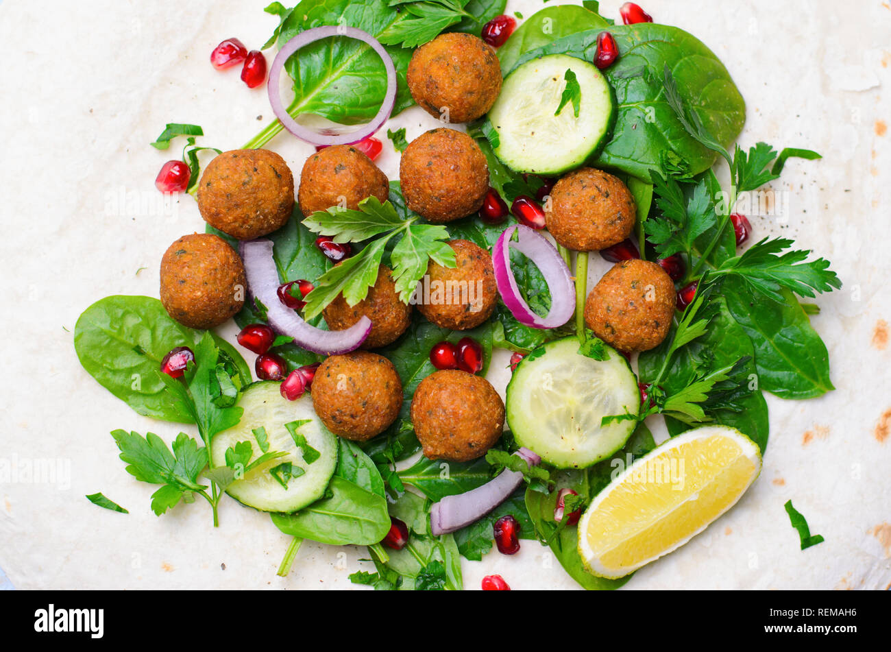 Fresh Falafel Wrap with Herbs and Vegetables, Tasty Vegetarian Meal ...