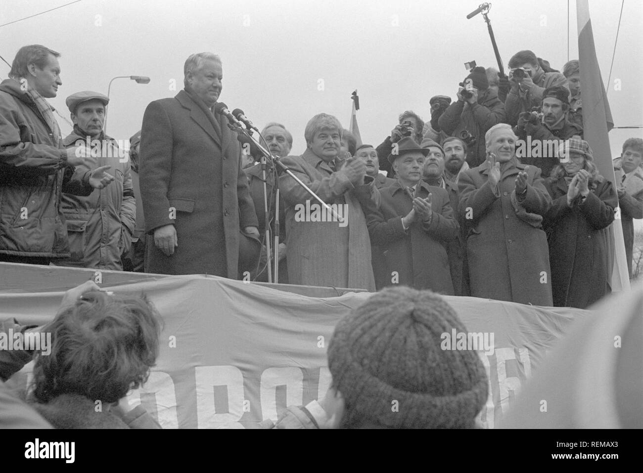 Moscow, USSR - November 7, 1990: Boris Eltsin addressing democratic ...