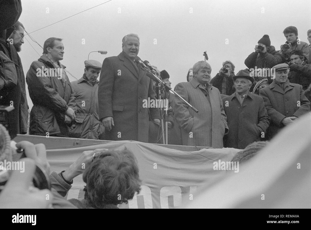 Moscow, USSR - November 7, 1990: Boris Eltsin addressing democratic ...