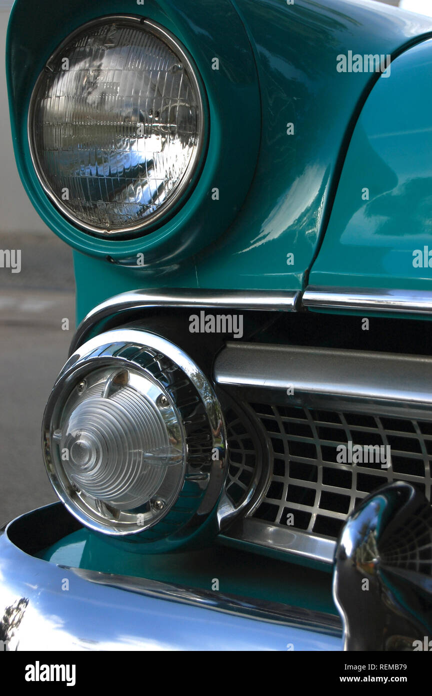 Classic blue car detail Stock Photo - Alamy
