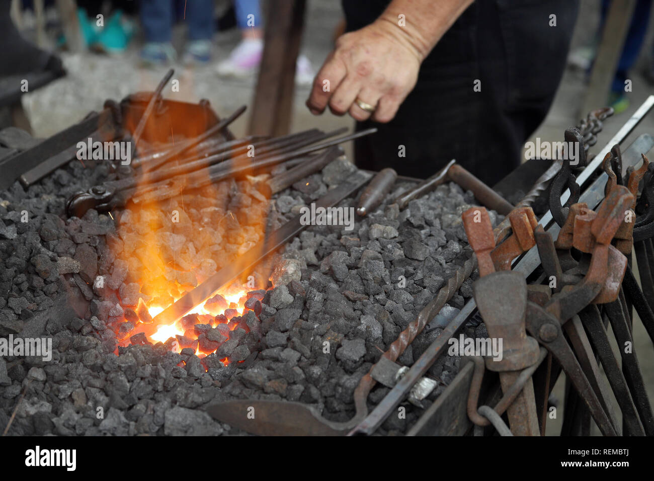 Blacksmith forge with tools Stock Photo - Alamy